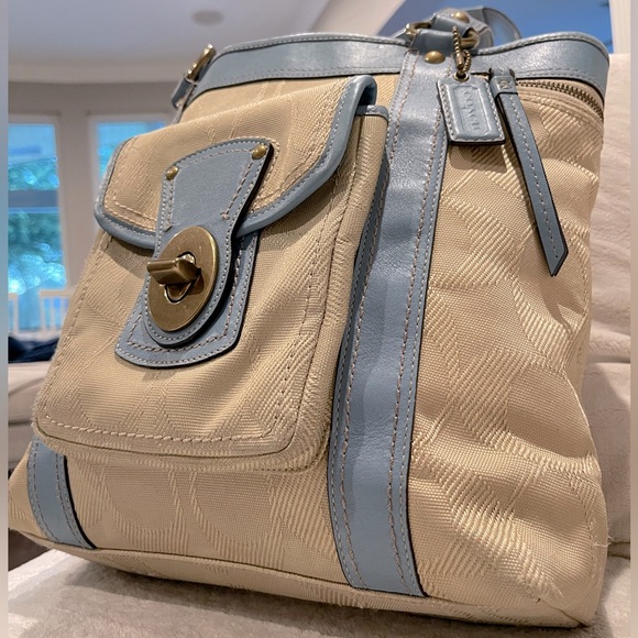 Coach | Bags | Coach Gigi Legacy Signature Jacquard Blue Leather Trim ...